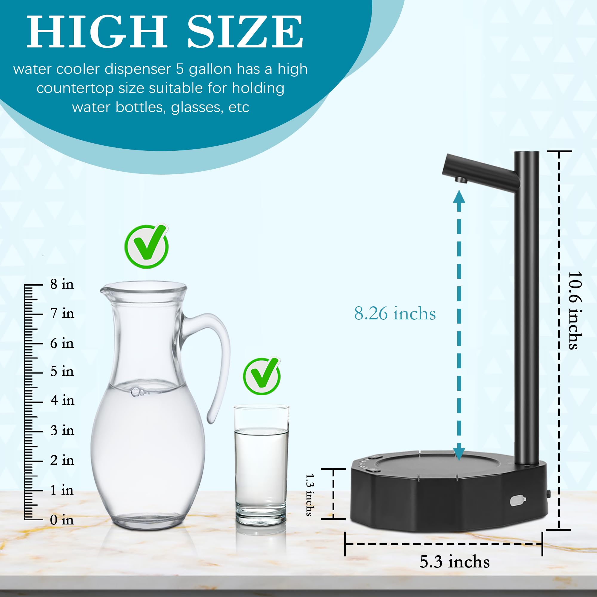 5 Gallon Water Dispenser,Water Dispenser for 5 Gallon Bottle,smart desktop Water Dispenser,Bedside Water Dispenser ,Automatic Drinking Water Dispenser Pump,Safe and Leak-Free for Long-Term Use -Black