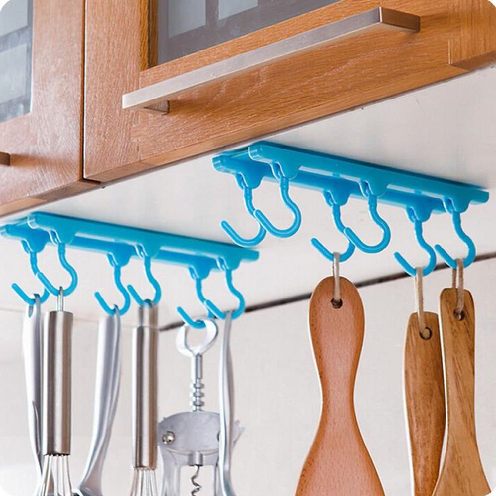 OLIVE US-Towel Hanger Home Kitchen Utensils 6 Hooks Holder Organizer Storage Rack Hanger(Blue)