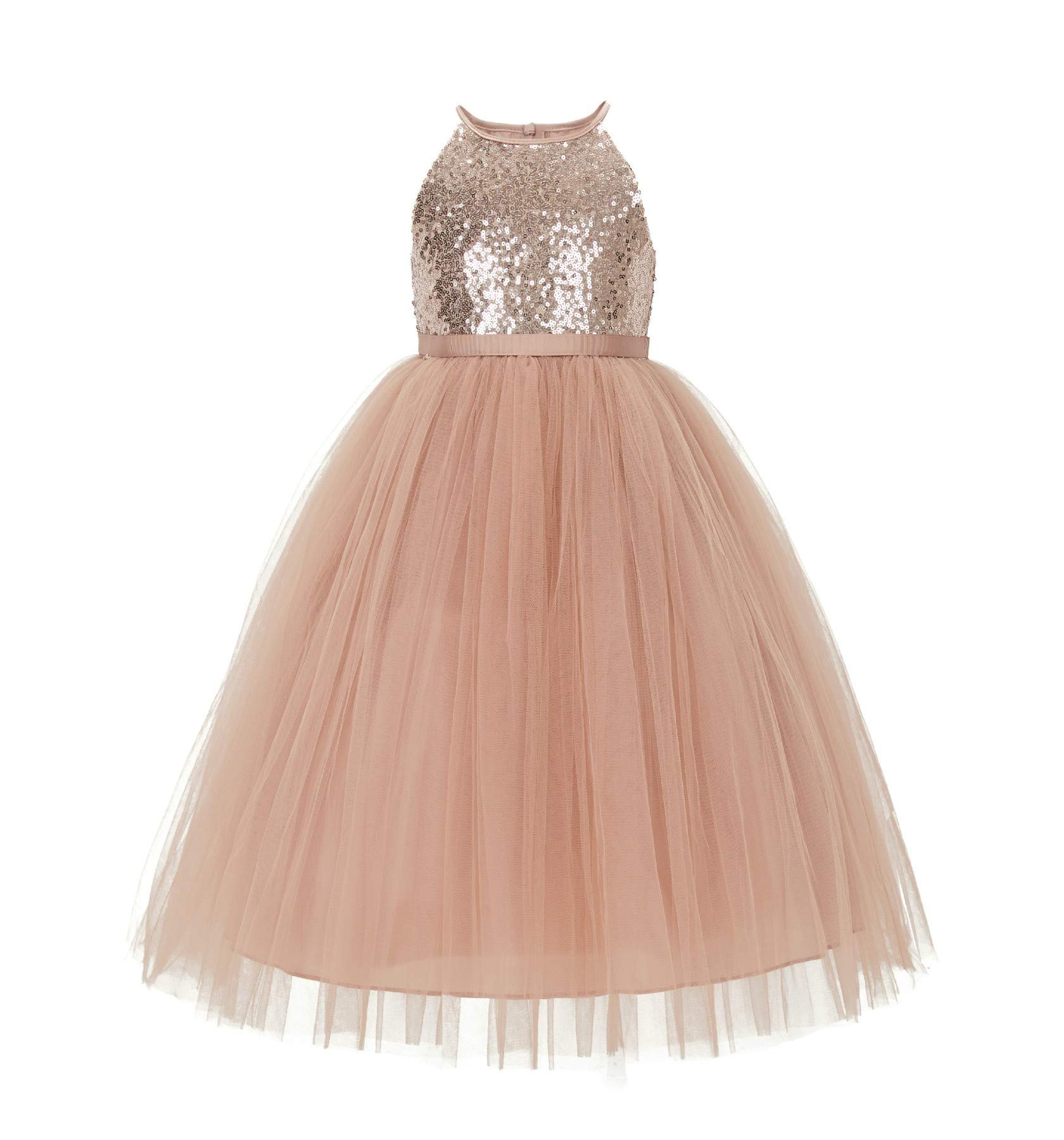Sequin Halter Junior Flower Girl Dresses Pretty Princess Ballroom Dance 202 8