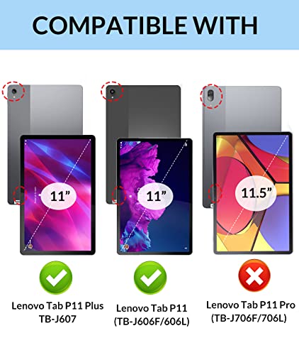 MoKo Case Compatible with Lenovo Tab P11 Plus Case 2021(TB-616F)/Tab P11 2020 11 inch (TB-J607F TB-J606X TB-J606F), Origami Standing Shell Cover Case with Multi Angle Magnetic TPU Back Cover, Black
