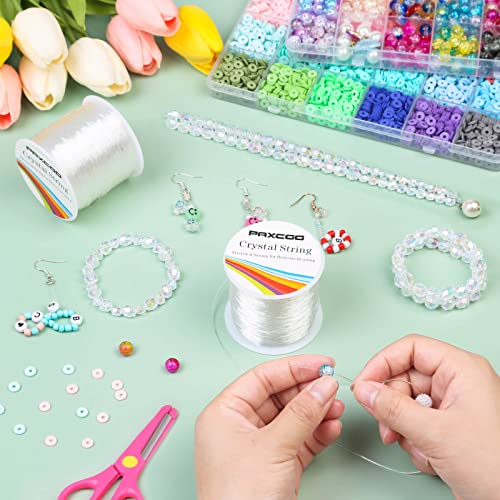 Bracelet String, Paxcoo 2 Rolls Elastic Stretchy Bead String Cord for Clay Beads Kandi Pony Beads Bracelets Jewelry Making (0.8MM, Crystal)