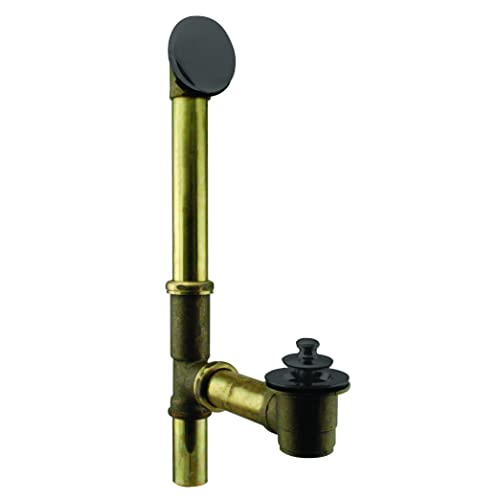 Westbrass D321H-62 14" Brass Bath Waste & Overflow Assembly with Twist & Close Drain Plug and Illusionary Faceplate, Semi-Exposed, Matte Black