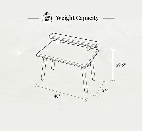 BAROKKO Solid Wood Desk 46"; Computer Desk;Home Office Desk with Monitor Shelf