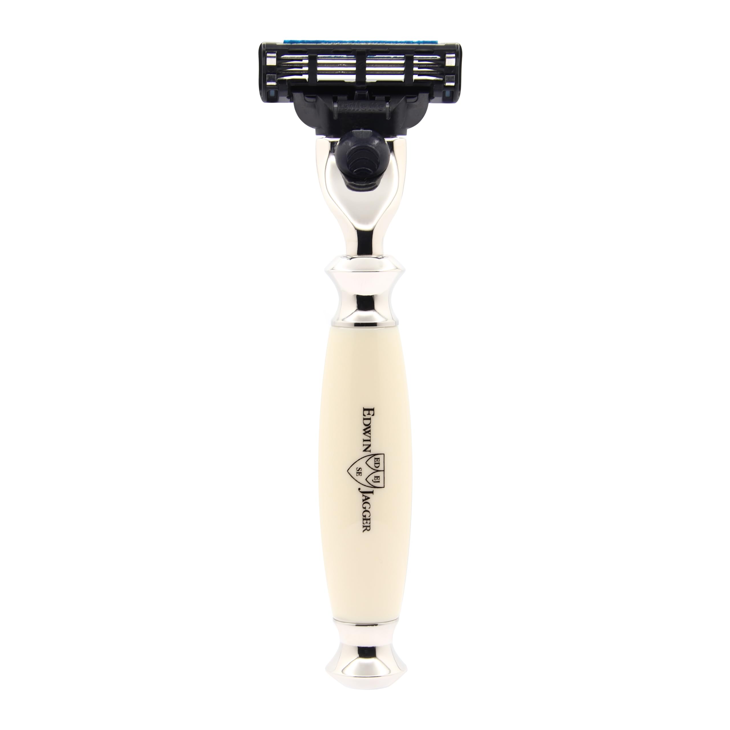 Edwin Jagger S81M587AMZ Imitation Ivory & Nickel Classic Shaving Set with Pure Badger Shaving Brush and Mach 3 Razor for Shaving Cream or Soap for Men