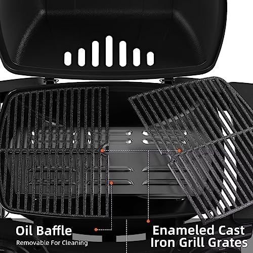 Barpecyou Portable Gas Grill, 2-Burner Small BBQ Propane Grills Tabletop Gas Grill Outdoor Camping Grill 24000 BTU, Detachable Side Tables,Built in Thermometer, Black