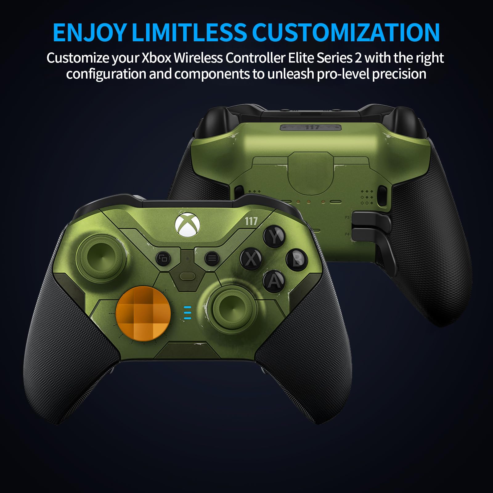Accessories for Xbox Elite Controller Series 2 - 13 in 1 Halo Infinite Edition Replacement Paddles Thumbsticks Analog Sticks Joystick Parts Repair Kit Component Set with 2 D-Pads, 1 Tool