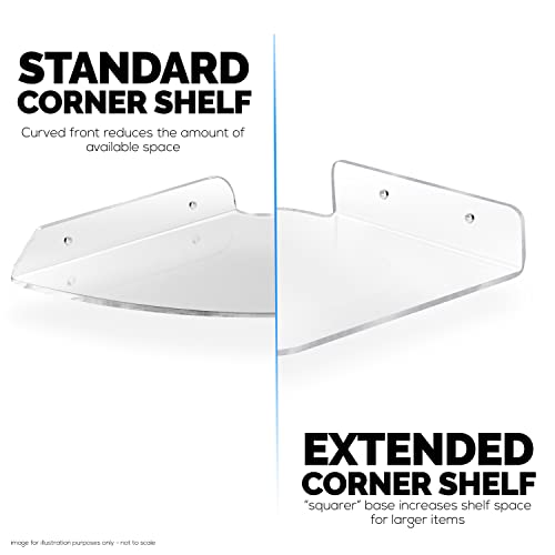 BRAINWAVZ 3-Pack Mixed Size Corner Shelf (8β 9.5β & 10β) for Speakers, Books, Decor, Plants, Cameras, Photos, Kitchen, Bathroom, Routers & More Universal Small Holder Acrylic Wall Shelves (Clear)