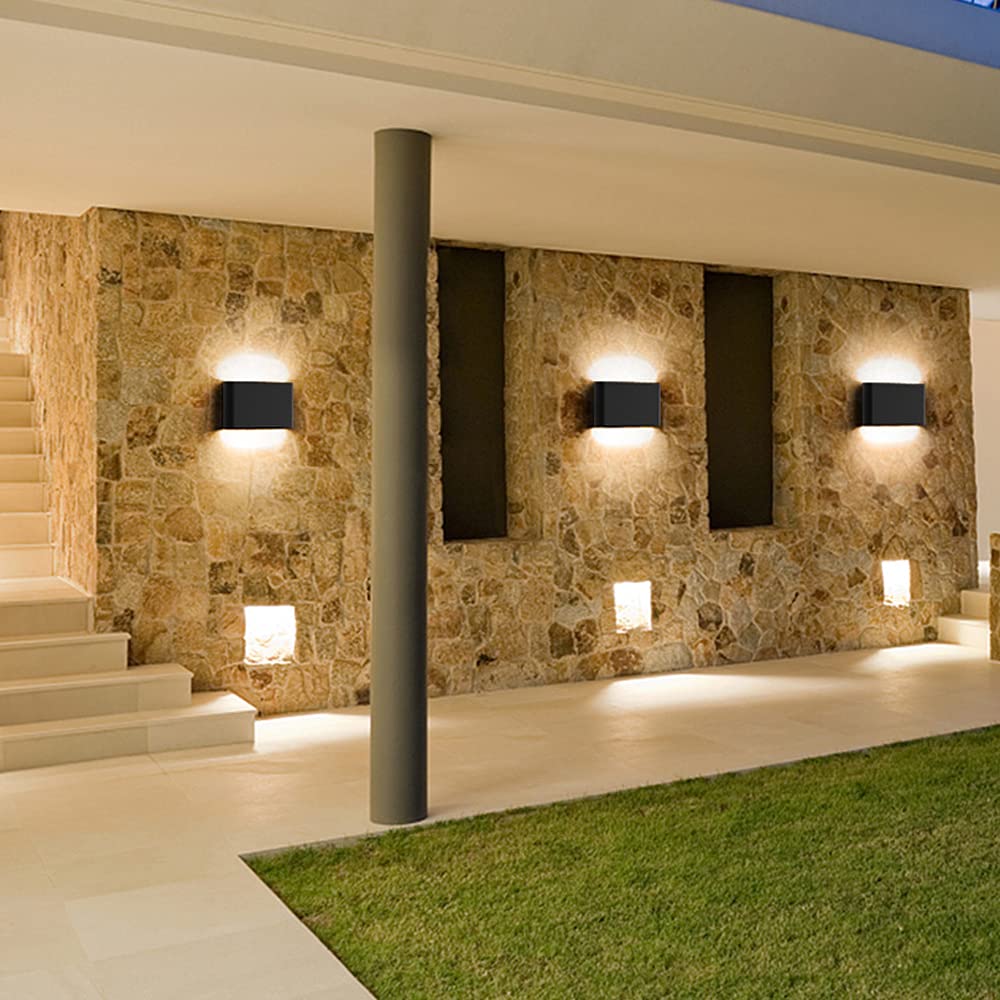 CHENBAI 12W Modern Black Hallway Wall Light IP65 Aluminum Waterproof Wall Lamp Modern Slim COB Exterior Up/Down Wall Mounted Square Light for Outdoor Home Garden Decorate Warm Light