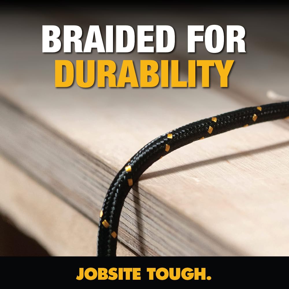 DEWALT Lightning to USB Cable — Reinforced Braided Cable for Lightning — Charger Cord Compatible with iPhone — Apple Compatible Charging Cable… (USB A to Lightning, 10 Foot)