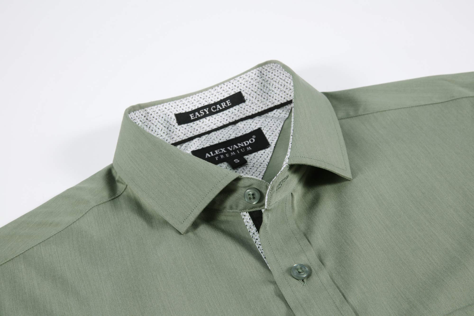 Alex Vando Mens Dress Shirts Wrinkle Free Regular Fit Stretch Rayon Button Down Shirt,Olivine,XL