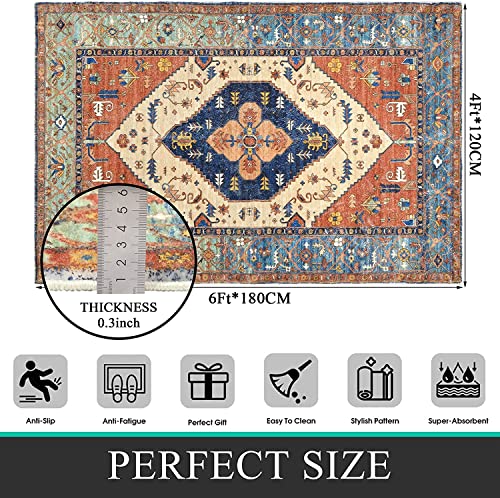 Bsmathom Area Rug Vintage Rug Traditional Rug Retro Kitchen Accent Rug Non-Slip Non-Shedding Carpet Rug Boho Washable Floor Carpet Kitchen Mat Runner Rug for Bedroom Living Room Bathroom