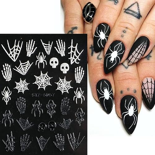 6 Sheets Halloween Nail Stickers 5D Stereo Relief Nail Decals for Acrylic Nail Art Gothic Evil Eyes Ghost Face Skeleton Pegatinas Uñas Self-Adhesive Nail Art Supplies Sky Wings Design Nail Accessories
