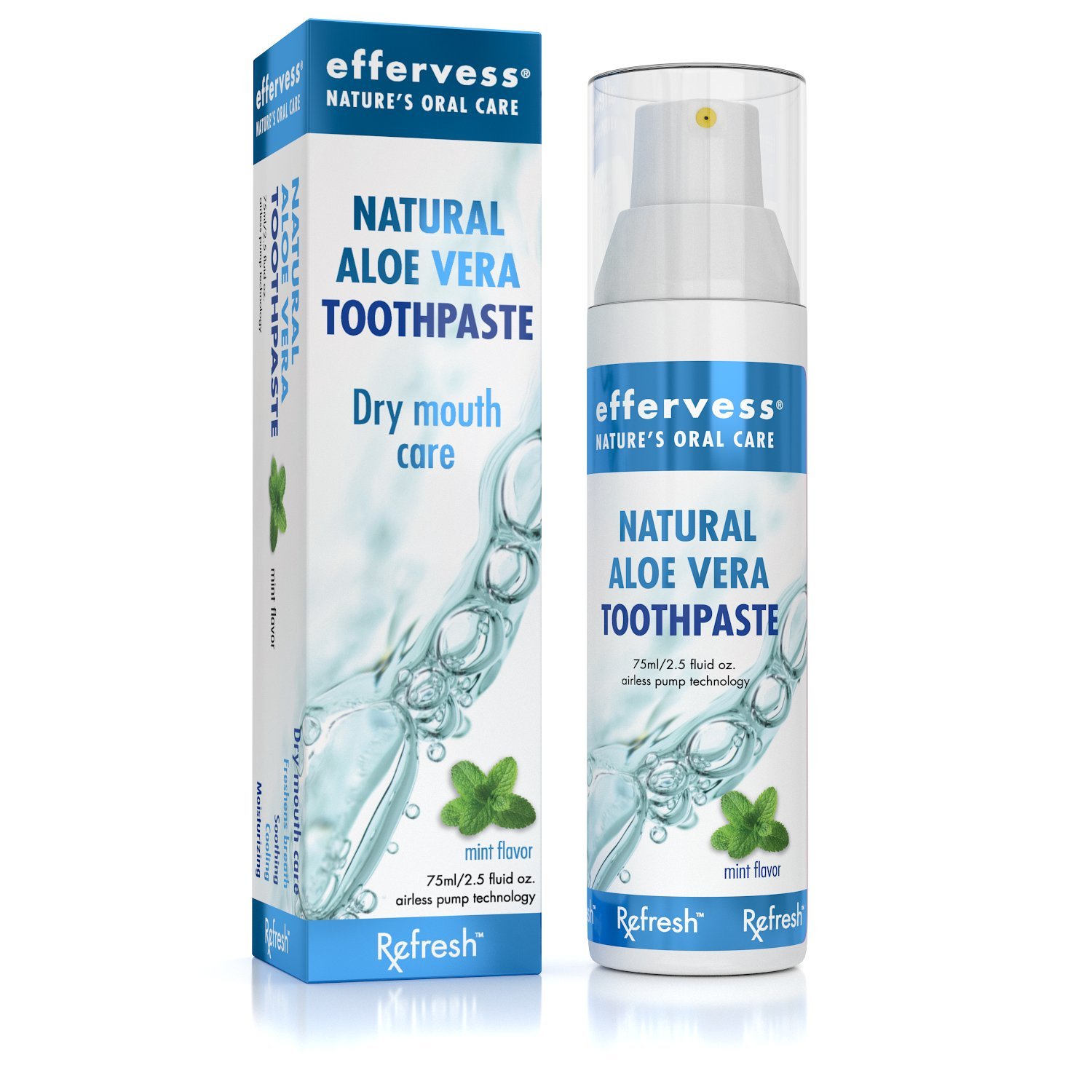 Effervess Rx Refresh Natural Aloe Vera Fluoride Free Toothpaste - Dry Mouth Care - Naturally Soothing & Moisturizing - Freshens Breath & Fights Plaque