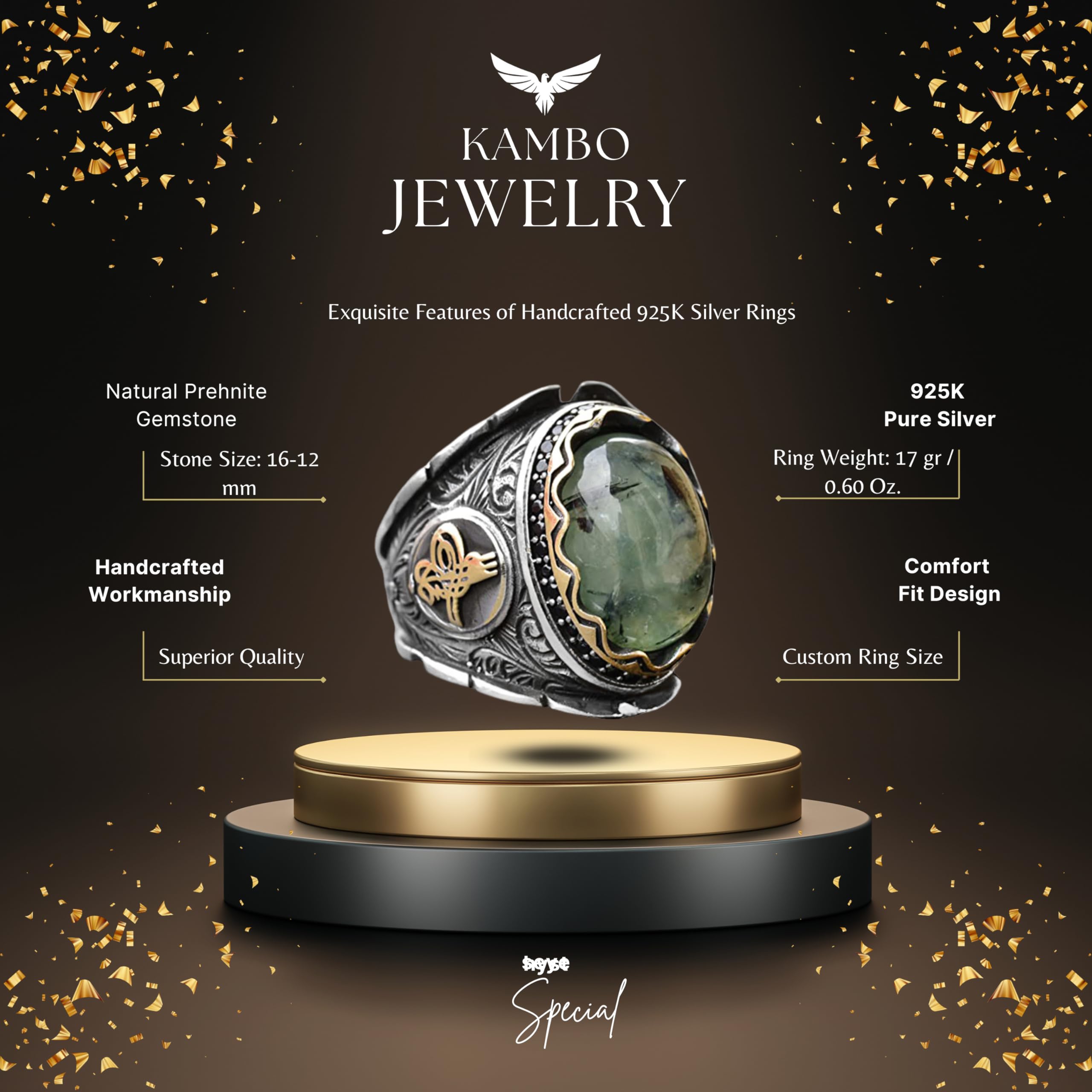 925 Sterling Silver Men's Ring with Natural Prehnite Stone, Handcrafted Unique Design, Green Gemstone Ring for Men