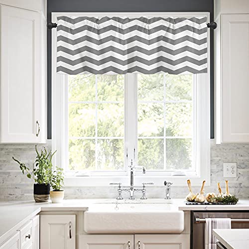 Artwork Store Valances Windows Curtain Simple Chevron Zig Zag Gary and White Ripple Kitchen Valances Rod Pocket Window Treatment Short Curtains Valance for Window 1 Panel,42 by 18 inches