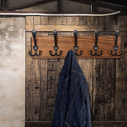 WEBI Coat Rack Wall Mount,Coat Hooks Wall Mounted,16ββ Hole to Hole,Wood Coat Hanger Wall,Hook Rack Rail,5 Triple Hooks for Hanging Coats,Jacket,Clothes