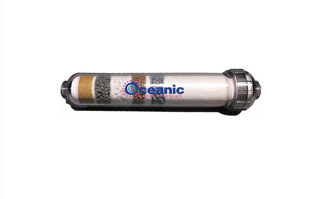 6 Stage- Inline Alkaline | KDF | Antioxidant Mineral pH Balancing Drinking Water Filter | (2.5" x 12" No Fittings/Clips)