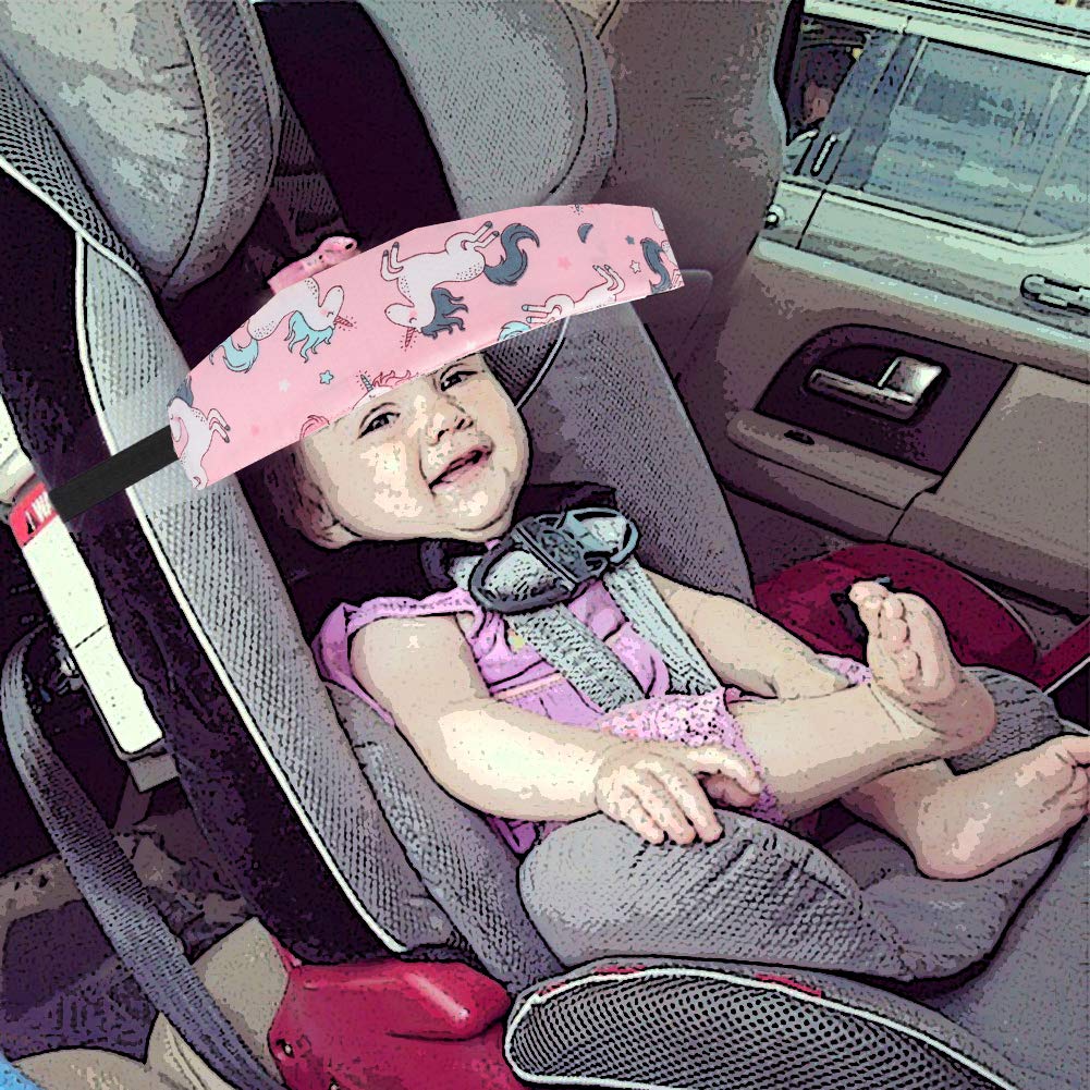 Accmor Baby Carseat Head Support Band Strap 2 Pack for Carseats Stroller Neck Relief Head Strap for Toddler Child Kids Infant(Pink Unicorn + Pink Cloud Pattern)