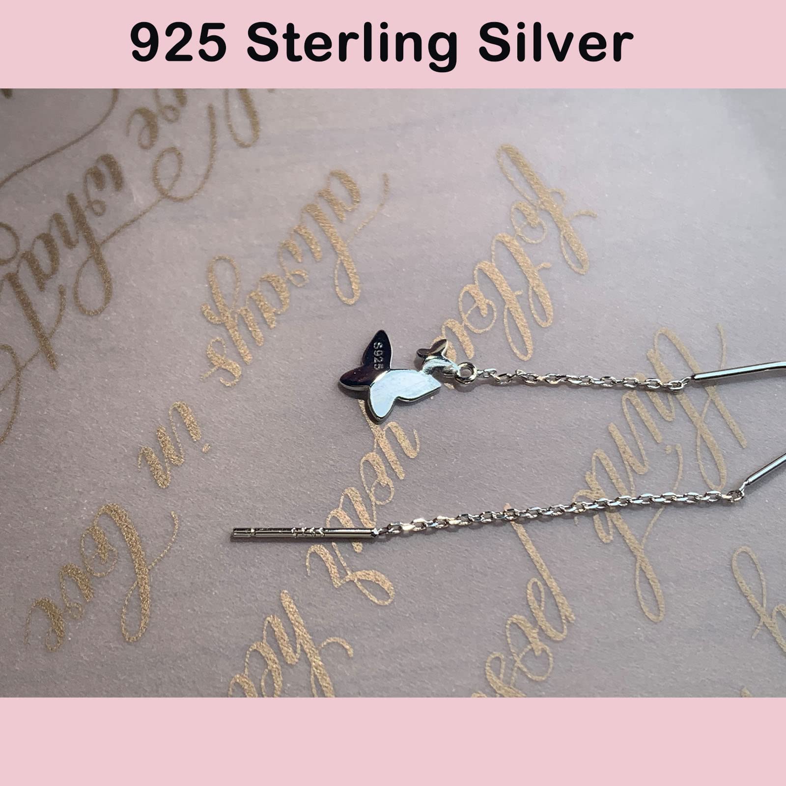 925 Sterling Silver Crystal Butterfly Drop Dangle Earrings for Women Long Tassel Chain Threader for Women Statement Jewelry
