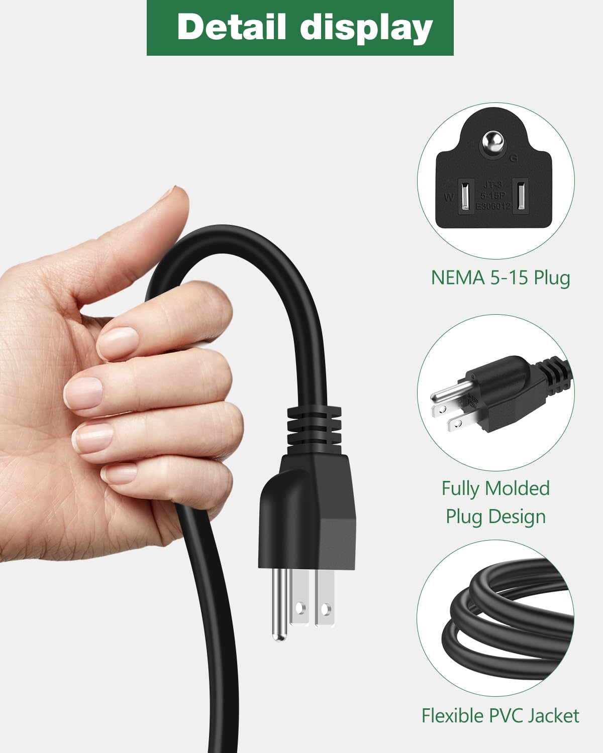 95104L Circular Saw Power Cord Replacement for SKILSAW Worm Drive Saw SPT77WM SPT78W SPT77WML SKILSaw Heavy Duty Power Tool Accessory 3 Pin Power Cord Black 2.5M/8.2FT US Standard Universal Cord