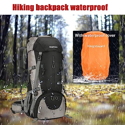 ALFREVER 70L Hiking Backpack, Waterproof Camping Essentials Bag, Lightweight Hiking Backpacking Back Outdoor Travel Pack (gray-black)