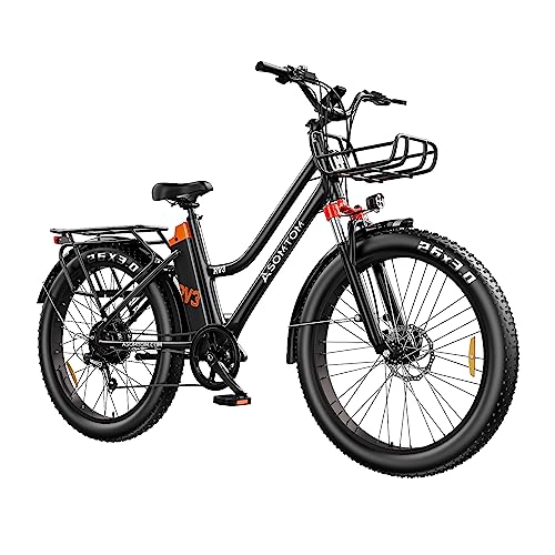 Asomtom 350W Aluminum Alloy Electric City Cruiser Bike, 26" x 3.0" Tires, Removable Battery, 40-Mile Range, 20+ MPH Speed, Shimano 7-Speed, UL Certified