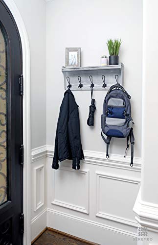 Seremeo Wooden Coat Rack, Wall Mounted Coat Rack with Shelf, Grey or Brown Mudroom Organizer, 26 inch Entryway Shelf with 5 Coat Hooks (Rustic Grey or Brown)