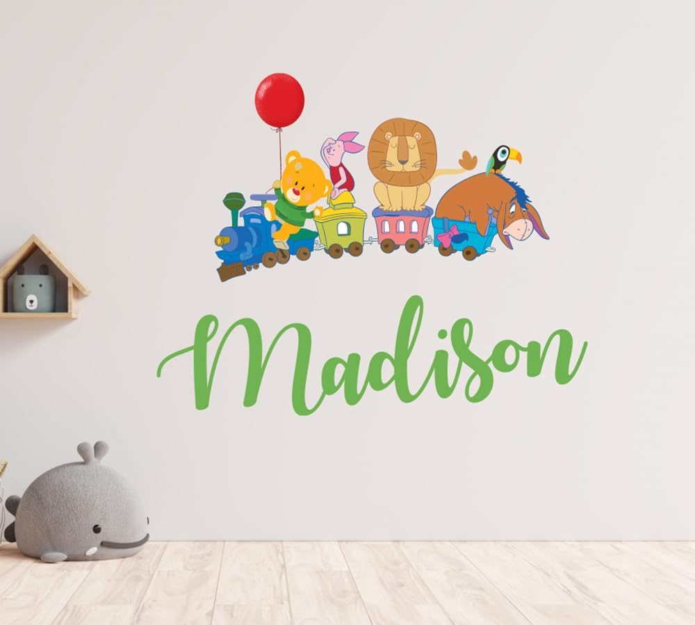 Teddy Bear and Pooh Friends Custom Name Wall Decal - Personalized Nursery Name -Wall Decal for Nursery Decoration playroom Decoration (Wide 20"x16" Height Inches)