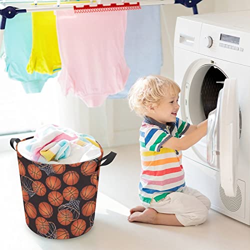 Basketball Sport Large Laundry Basket Hamper Bag Washing with Handles for College Dorm Portable