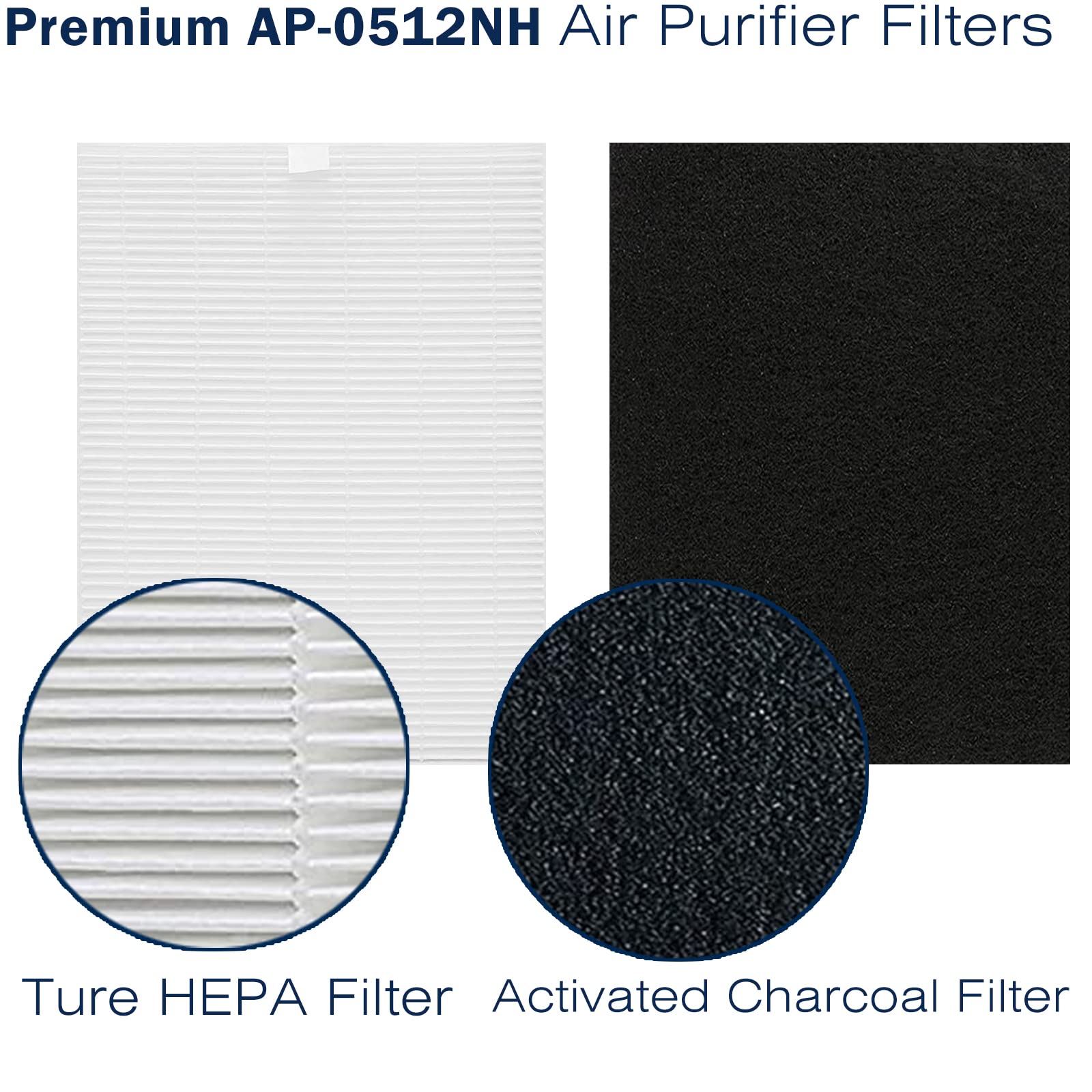 Allisfresh AP-0512NH True HEPA Replacement Filter Compatible with Coway Airmega AP-0512NH Air Purifier, 2 x HEPA Filter and 4 x Carbon Filters
