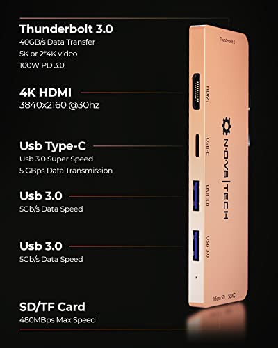 Nov8tech USB C Hub for MacBook Pro & Air M1/M2/M3 2023/2022-2016 - 7 in 2 USB C to C Adapter, Multi Port Dongle for High-Speed Data Transfer Upto 5Gbps - 4K HDMI Adapter for Laptop (Gold)
