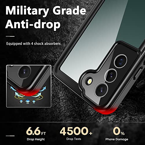 ANTSHARE Designed Samsung Galaxy S22 Case with Screen Protector,Samsung S22 Case Waterproof Shockproof Full Body Heavy Duty Protective Case for S22 5G (2022) Black/Clear