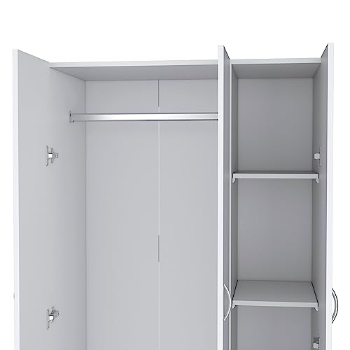 AMFSQJ Contemporary Miscellaneous Storage Closet with Hanging Rod, Versatile Organizer for Various Spaces, 35.43β*29.69β*71.14βH, White
