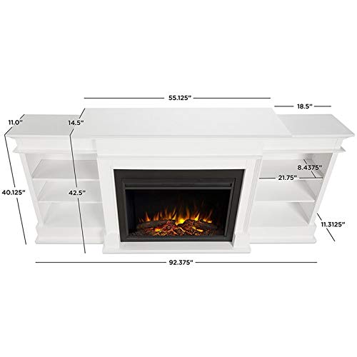 BOWERY HILL Contemporary Electric Wood Fireplace Mantel Heater TV Stand with Remote Control, Adjustable Led Flame, 1500W in White