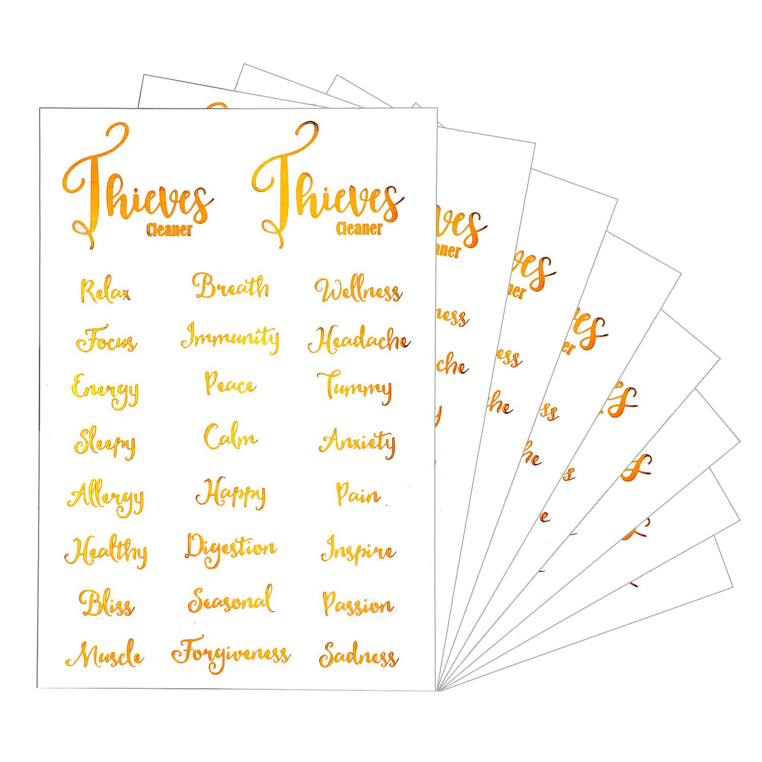 8 Sheets Essential Oil Bottle Labels Stickers Letter Stickers Waterproof Vinyl Essential Oil Labels for Perfume Bottle (Golden)