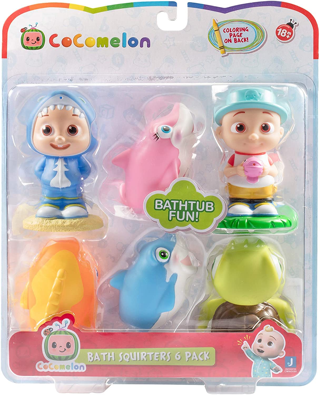 CoComelon Water Squirter Toys for Pool & Bath, 6-Pack - Officially Licensed - JJ, Baby Shark, Turtle, Fish Figure Playset - Easter Basket Stuffer Gift for Toddlers, Preschoolers, Kids - 18mo+