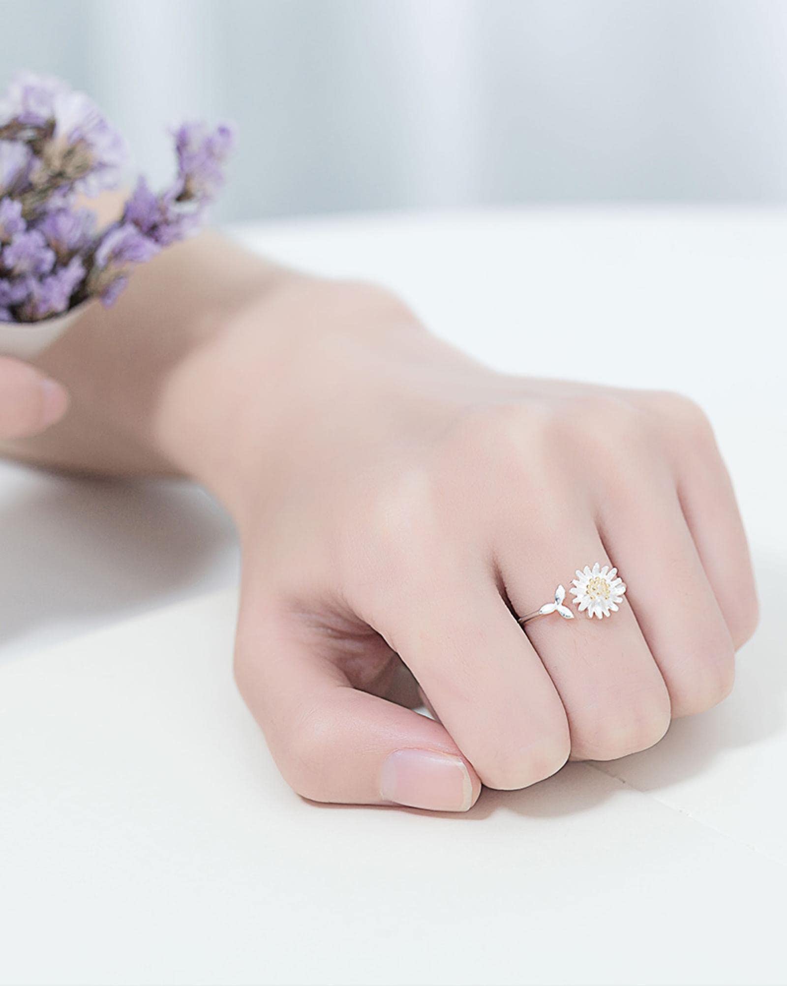 925 Sterling Silver Chrysanthemum Ring, Fashion Women'S Sterling Silver Jewelry, Size Adjustable Ring Sterling Silver Ring