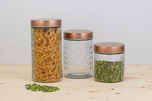 Amici Home Desmond Glass Canister | Dry Food Storage Container with Airtight Copper Lid | Clear Glass Jar for Kitchen & Pantry Organization | Large, 60 Oz