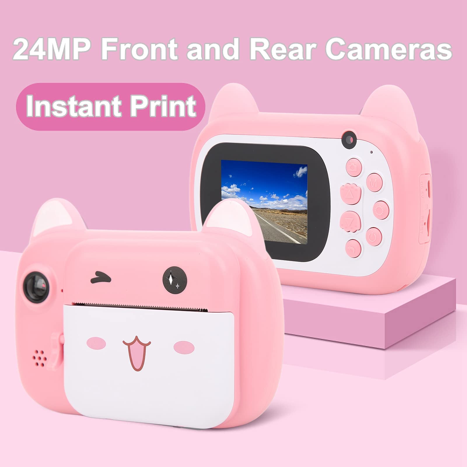Children Mini Camera, Built-in 1000mah Rechargeable Lithium Battery Dual Camera Design 1080P HD Instant Print Camera 1080P HD for Kids