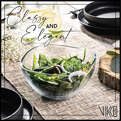 Vikko Glass Serving Bowl, 63.5 Ounce Beautiful Wavy Design, Thick and Durable Glass Mixing Bowl, For Salads, Desserts, Fruit, and More, Microwave and Dishwasher Safe Glass Serving Bowl, 8.2β x 4.5β
