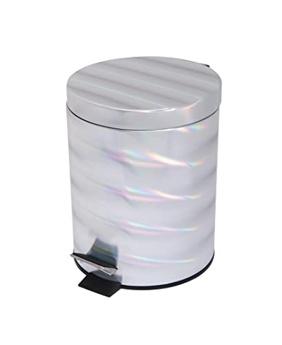 Bath Bliss 2 Pack Holographic Round Step Pedal Trash Can | Step Petal Lid | 8" Rd x 10.4" H| 5 Liters | Small Space Saver