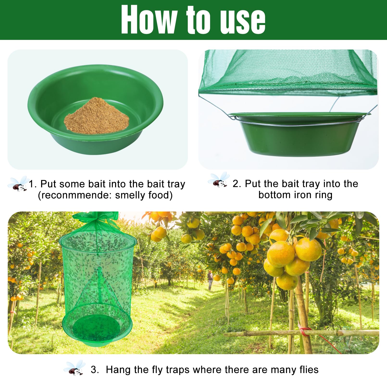 6 Pack Ranch Fly Trap, Reusable Hanging Fly Traps Outdoor, Farm/Stable Fly Killer, Effective Fly Catcher Trap for Horse, Fly Hunter