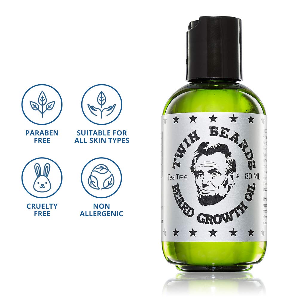Twin Beards Natural Beard Growth Oil | Beard Oil for Men Growth | Beard Softener | Beard Conditioner for Men | Beard Growth Serum | Castor Oil & Tea Tree Oil 3 oz