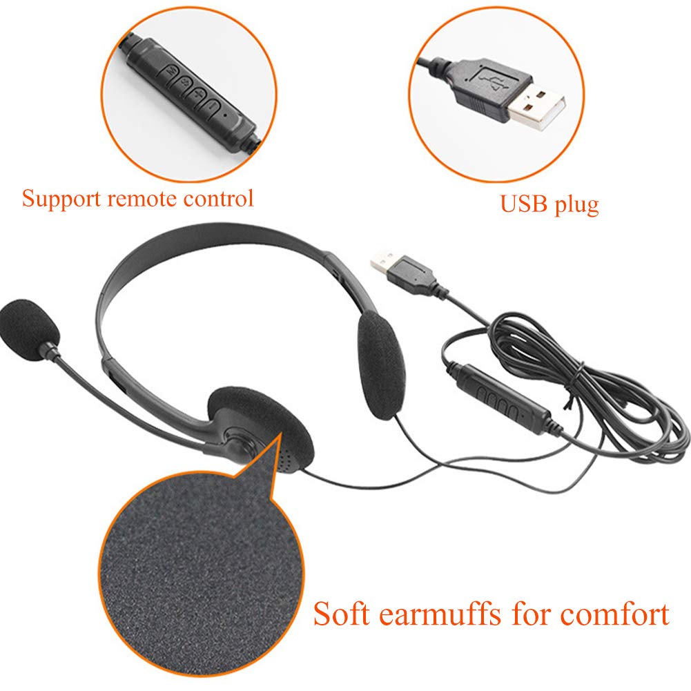 CALIDAKA USB Headset Computer Headset with Microphone, Lightweight PC Headset Wired Headphones Business Headset for Online Courses, Skype Chat, Call Center, Gaming,Noise Reduction