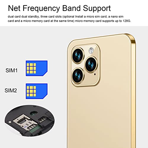 Bewinner I14pro Max Unlocked Smartphone, 6.1in 4GB RAM 64GB ROM Dual SIM 4G Network Mobile Phone, Face ID Unlocked Cellphone for Android 11 4000mah Battery (Gold)
