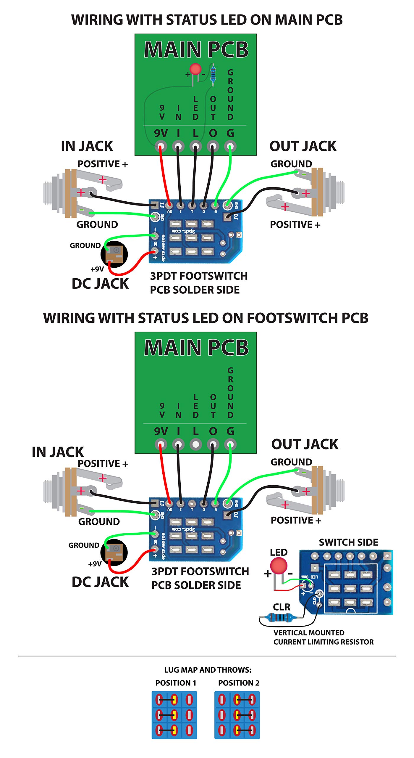5 pcs 3pdt Stomp Footswitch incl. PCB, metal washer, for Guitar Pedal True Bypass foot switch
