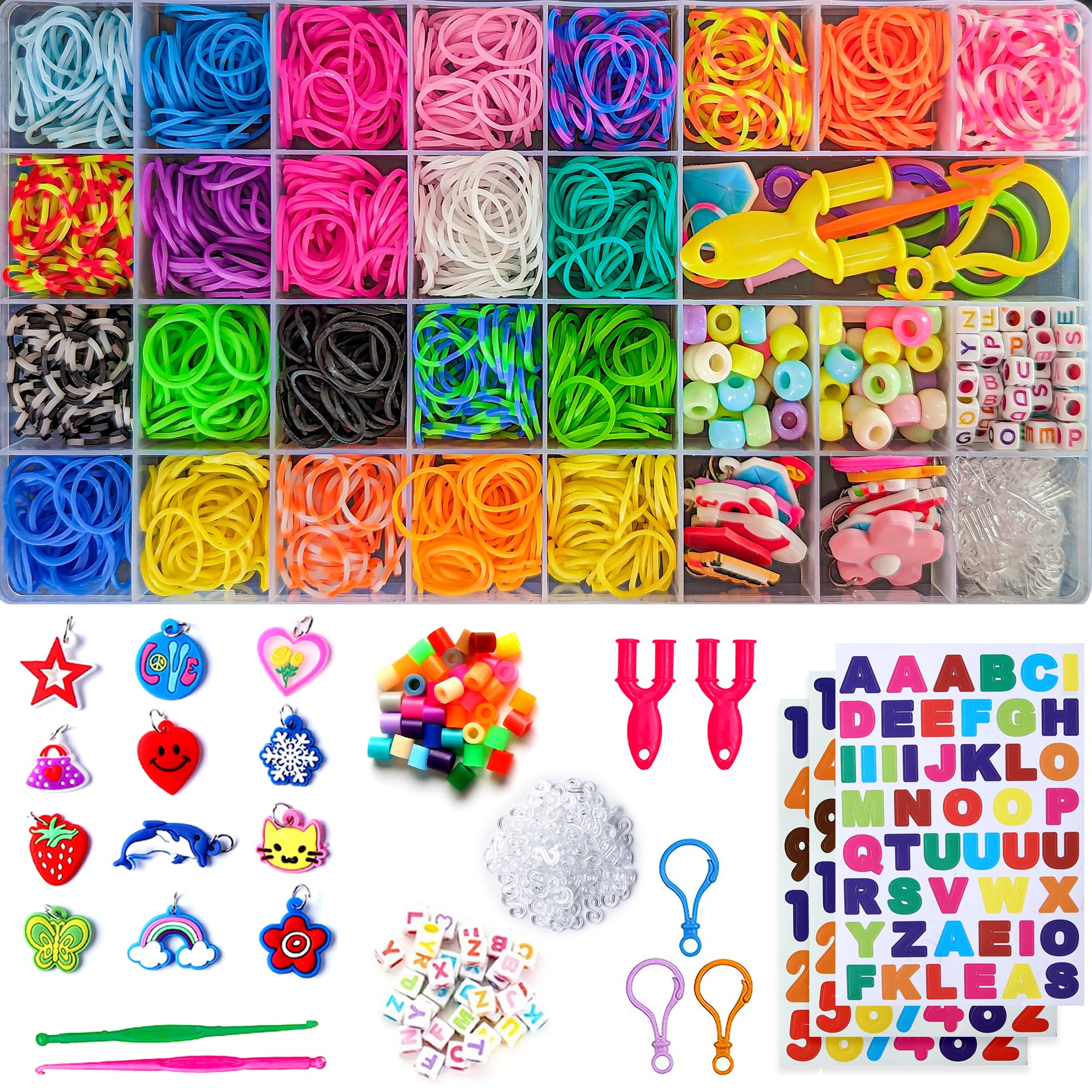Momo's Den 2100+ Rubber Band Loom Bracelet Kit Loom Bands Kit Best Gifts for Birthday and Easter with Premium Accessories Bright Color Bands, Rubber Band Refill Kit for Girls & Boys