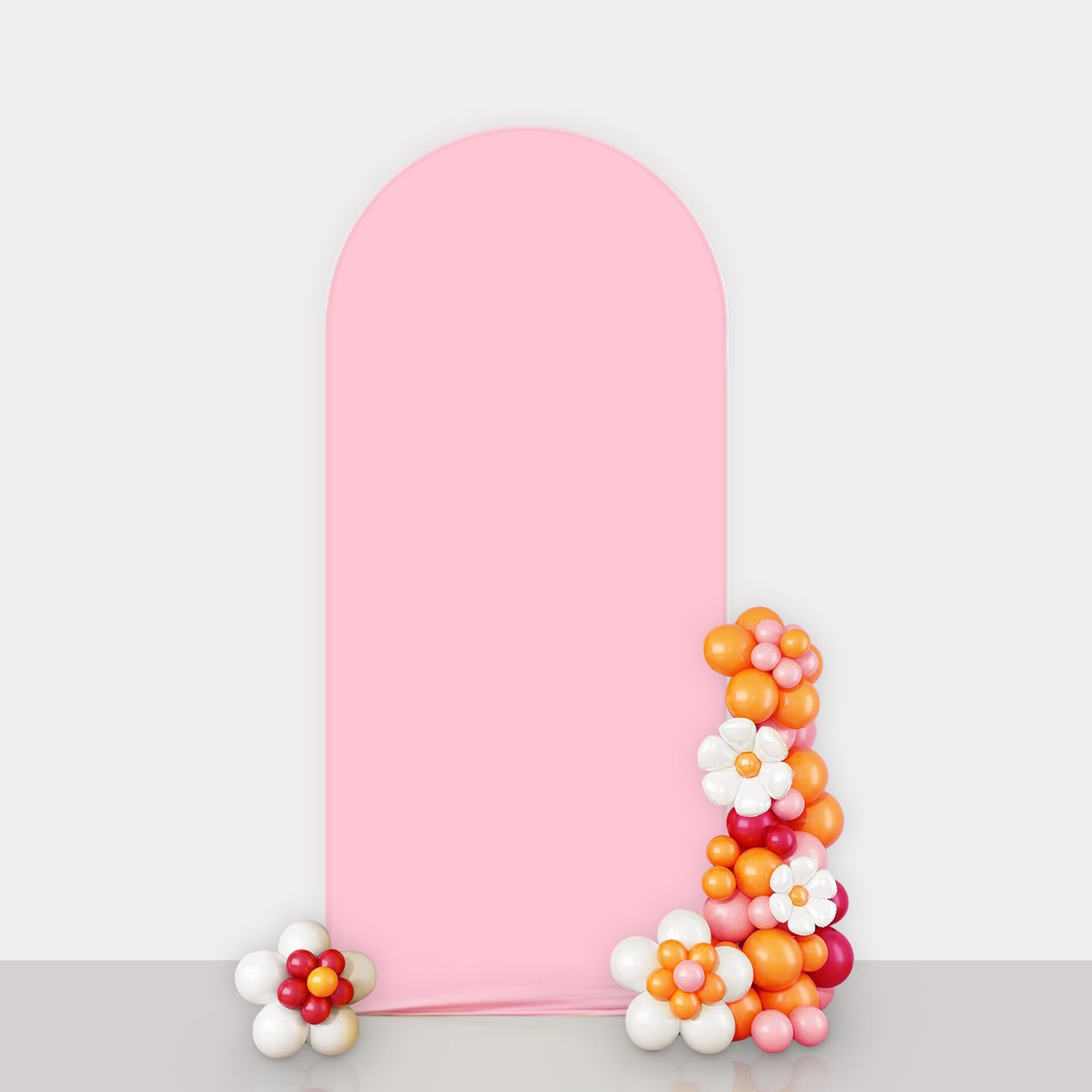 AIBIIN 2x5ft Pink Arch Wall Backdrop Round Top Backdrop Cover Valentine's Day Round Top Arch Frame Cover 2-Sided Fit Backdrop Stand for Wedding Baby Shower Birthday Bridal Shower Events Party Decor