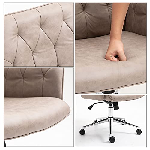 Vinsetto Modern Mid-Back Tufted Microfiber Home Office Desk Chair with Adjustable Height, Swivel Adjustable Task Chair with Padded Armrests, Light Grey