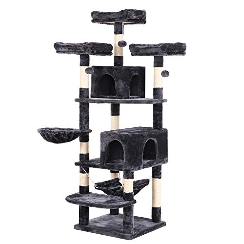 BEWISHOME Cat Tree 66.3 Inch Multi-Level Large Cat Tower with Plush Top Perches, Sisal Scratching Post Cat Play House Kitty Activity Center MMJ14H